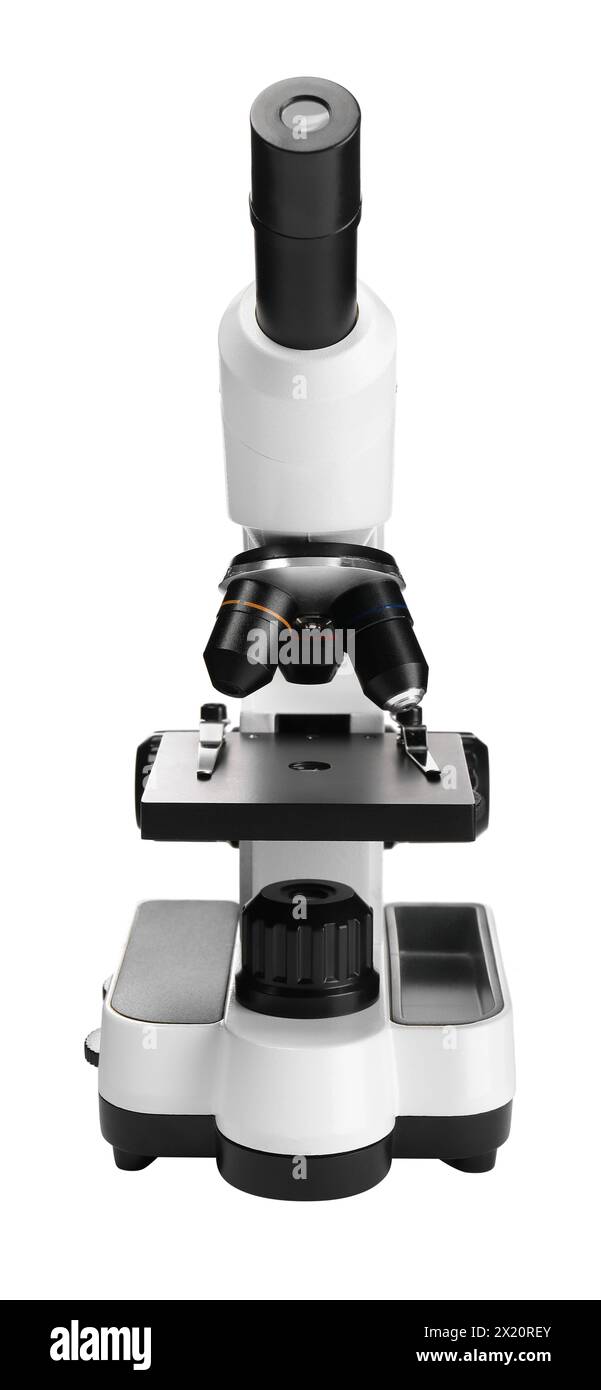 Modern microscope isolated on white. Medical equipment Stock Photo - Alamy