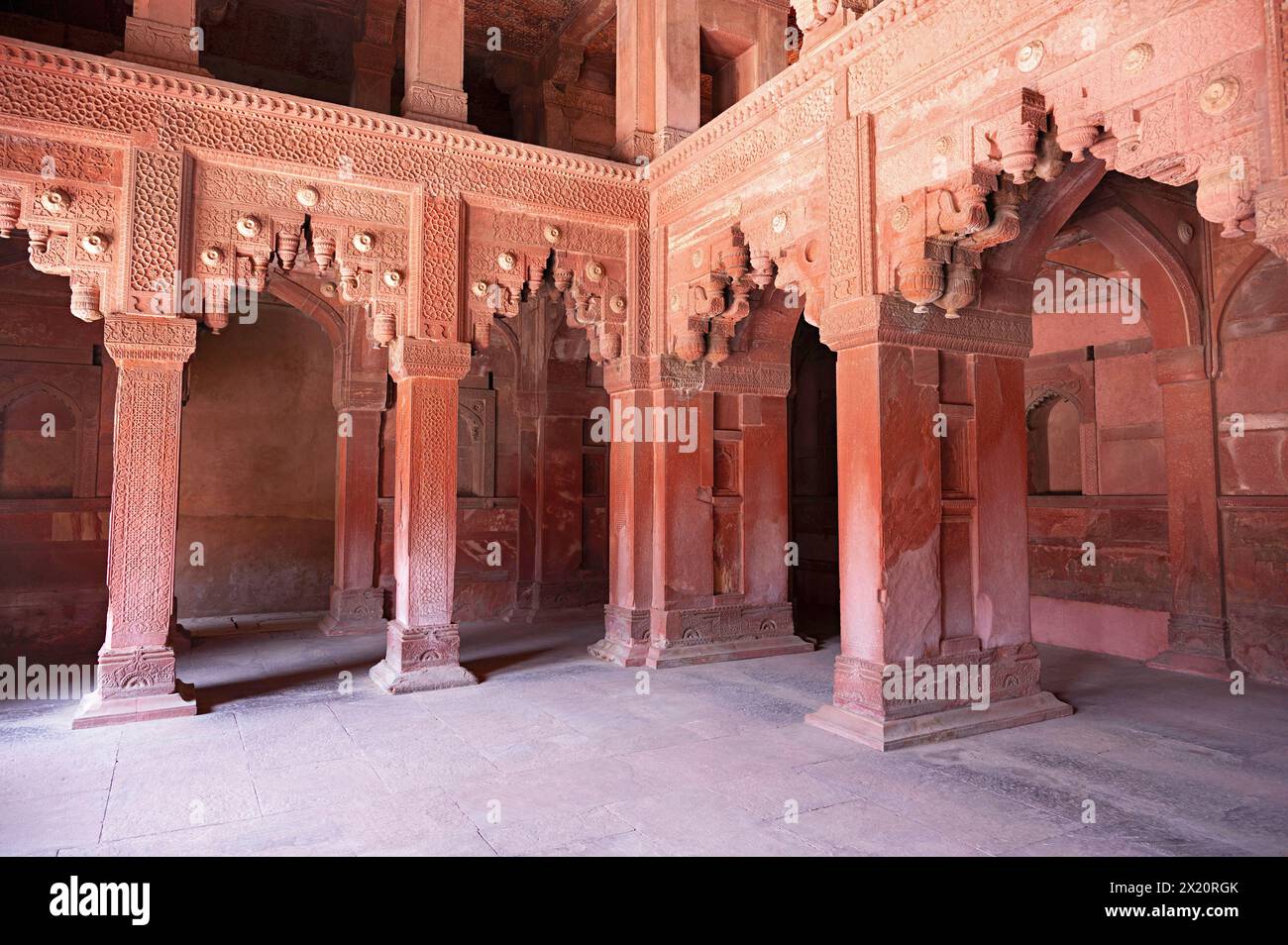 Carved pillars of the Jahangir Palace, Agra fort complex, Agra, Uttar ...