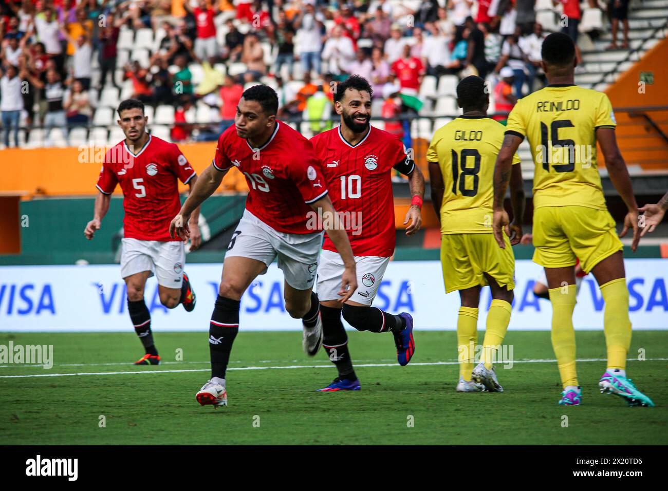 ABIDJAN, COTE D'IVOIRE - JANUARY 14; Mostafa Mohamed, Mohamed Salah and ...