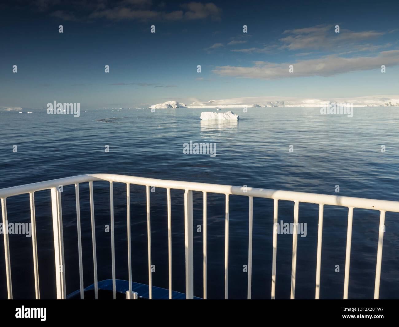 Icebergs in the Orleans Strait off Trinity Island from a ships bow ...