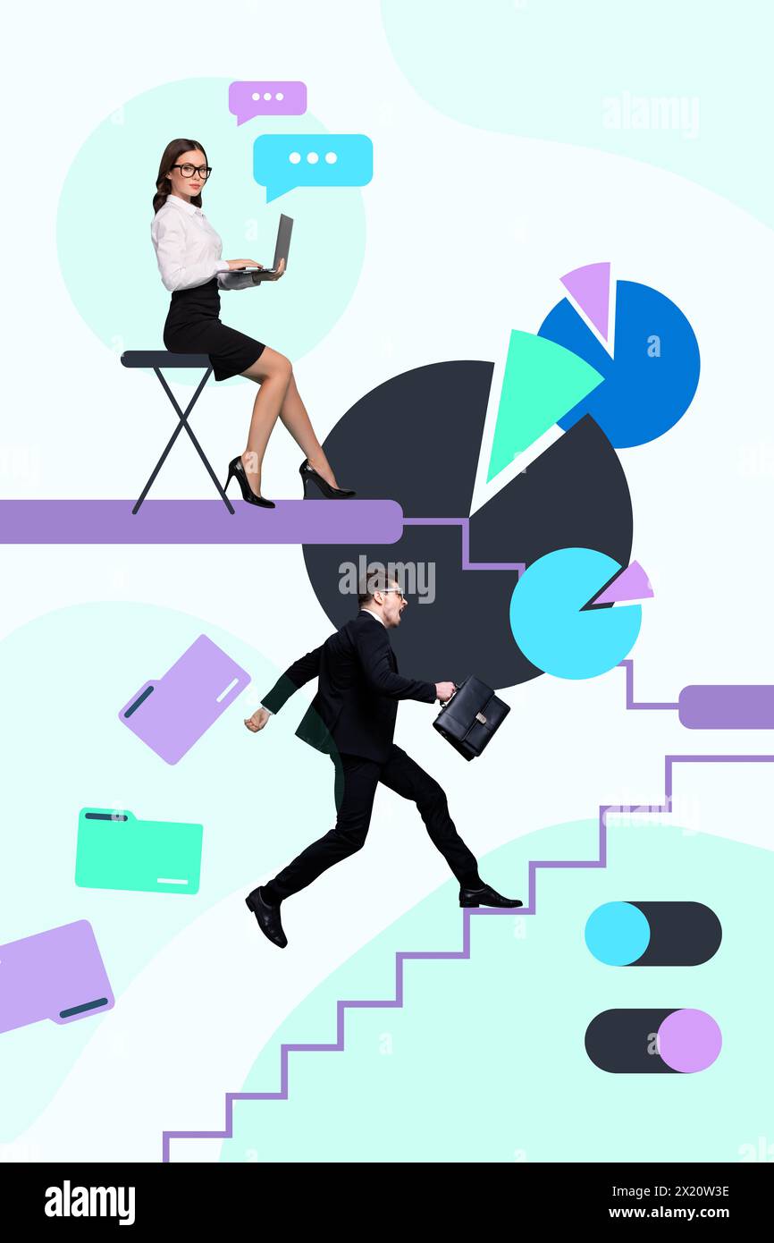 Composite trend artwork sketch photo collage of two young colleagues ...