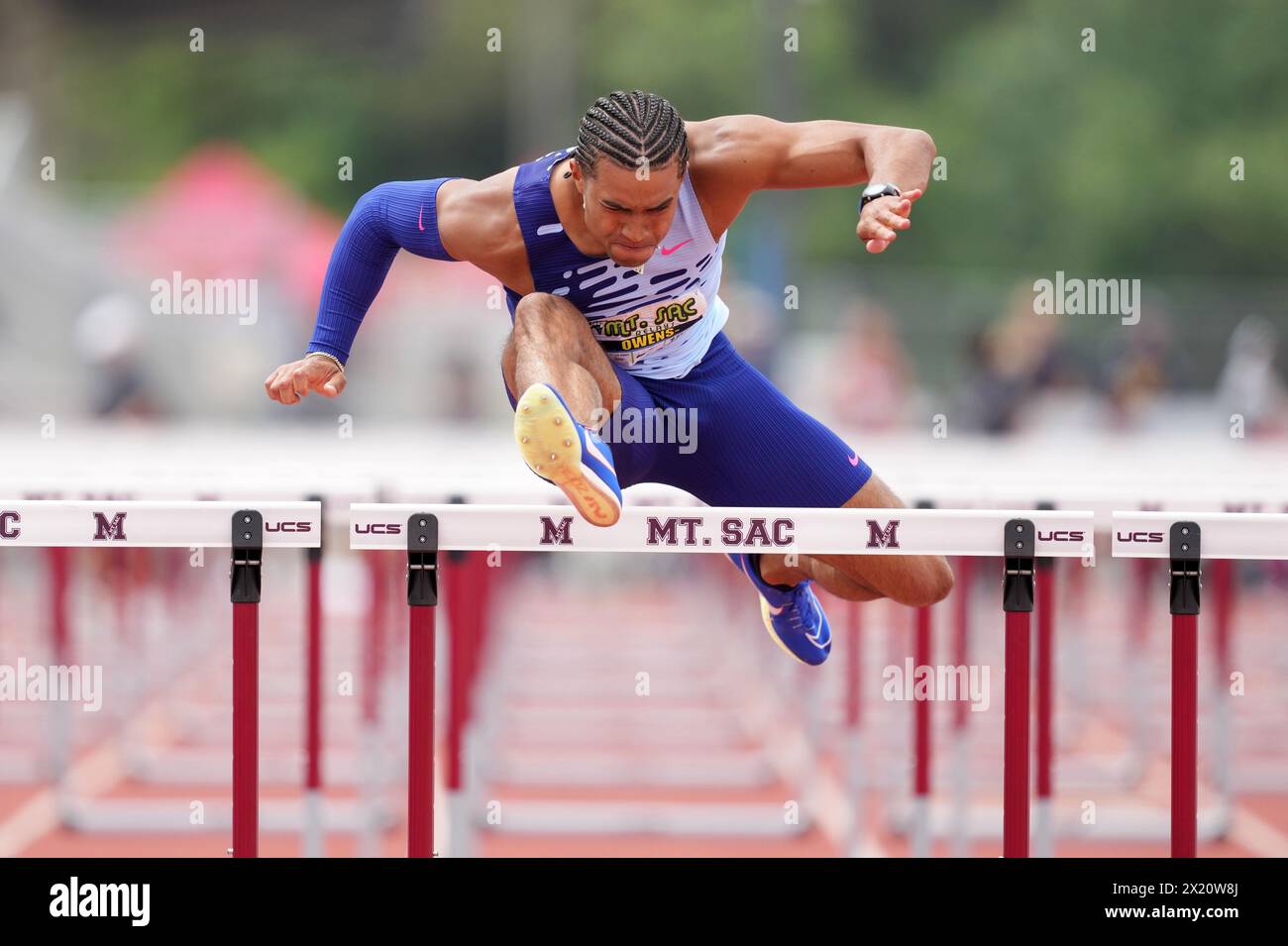 Ayden Owens-Delerme runs 13.73 in the decathlon 110m hurdles during the ...