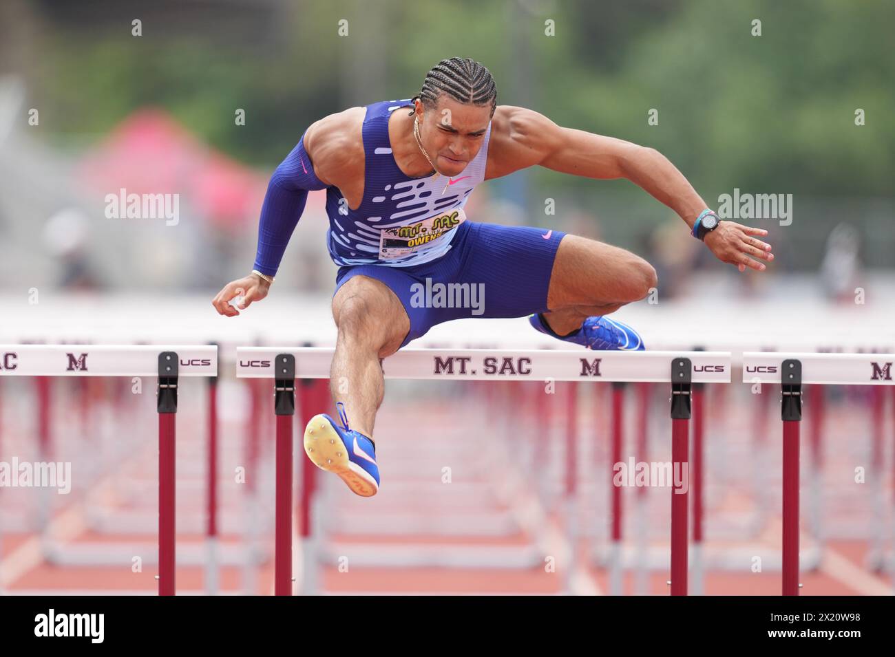 Ayden Owens-Delerme runs 13.73 in the decathlon 110m hurdles during the ...
