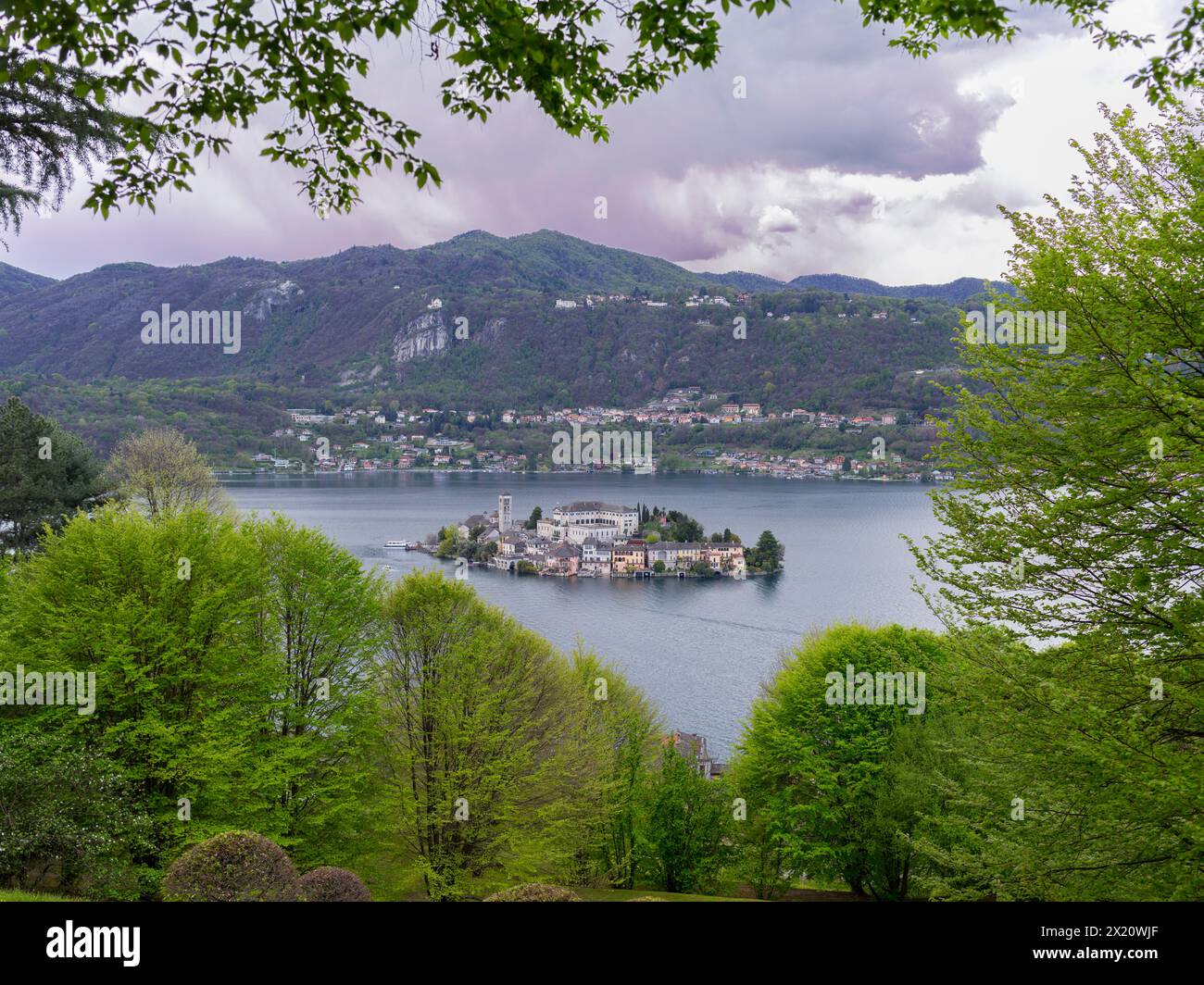 Orta San Giulio, Piedmont, Italy - April 17, 2024: Lake Orta and island ...