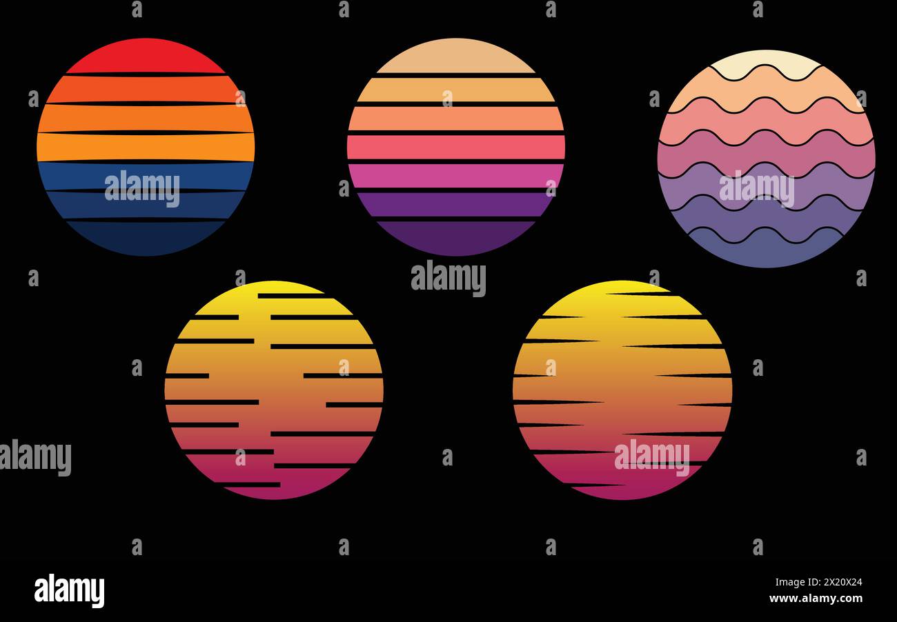 Retro vintage color background illustrations Shape 5 piece set. Retro ...