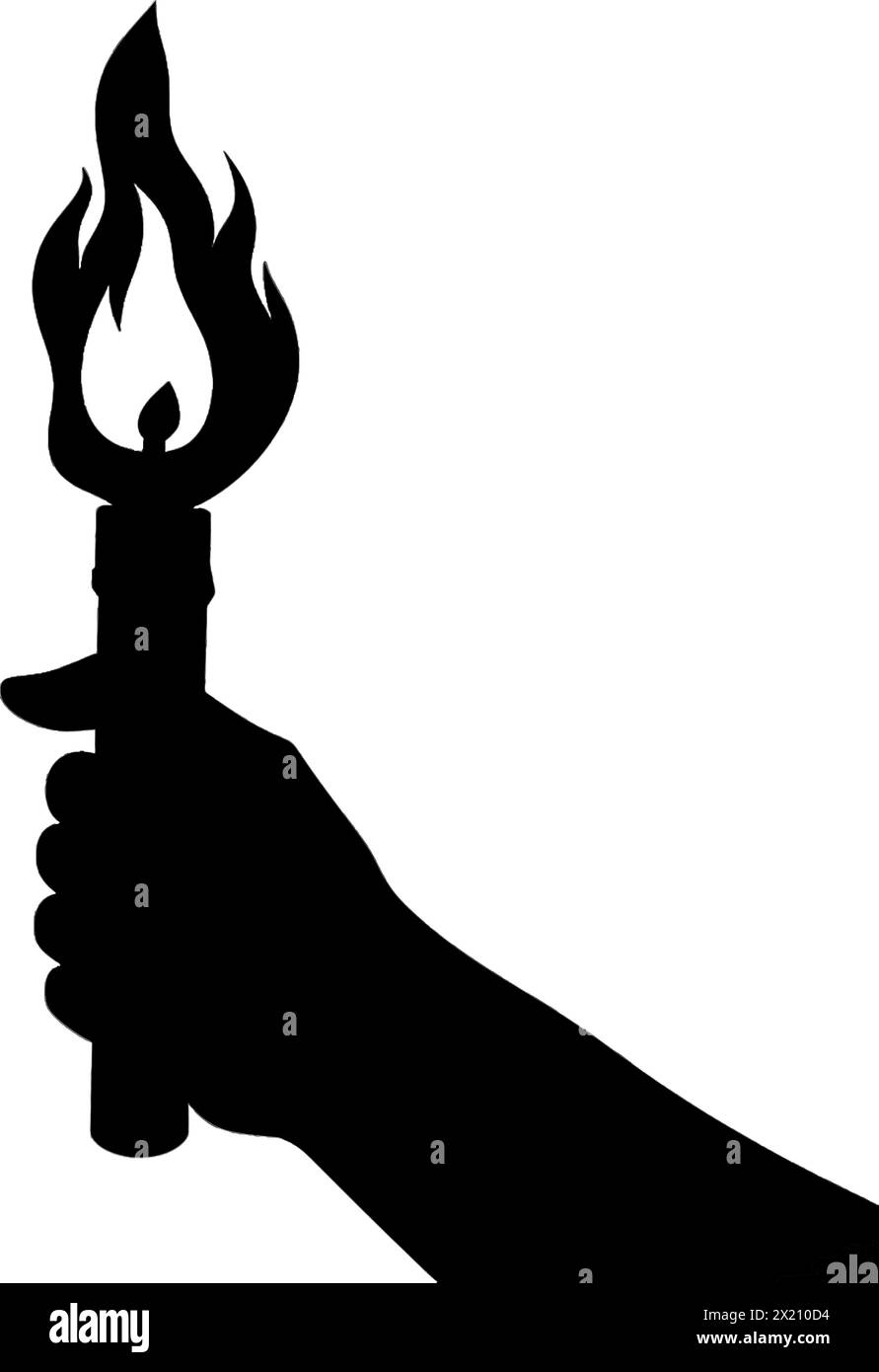 Vector illustration of a candle in hand in black silhouette against a ...