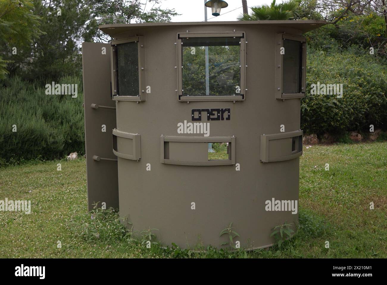 A freestanding bomb shelter in the Northern city of Shlomi on April 18 ...