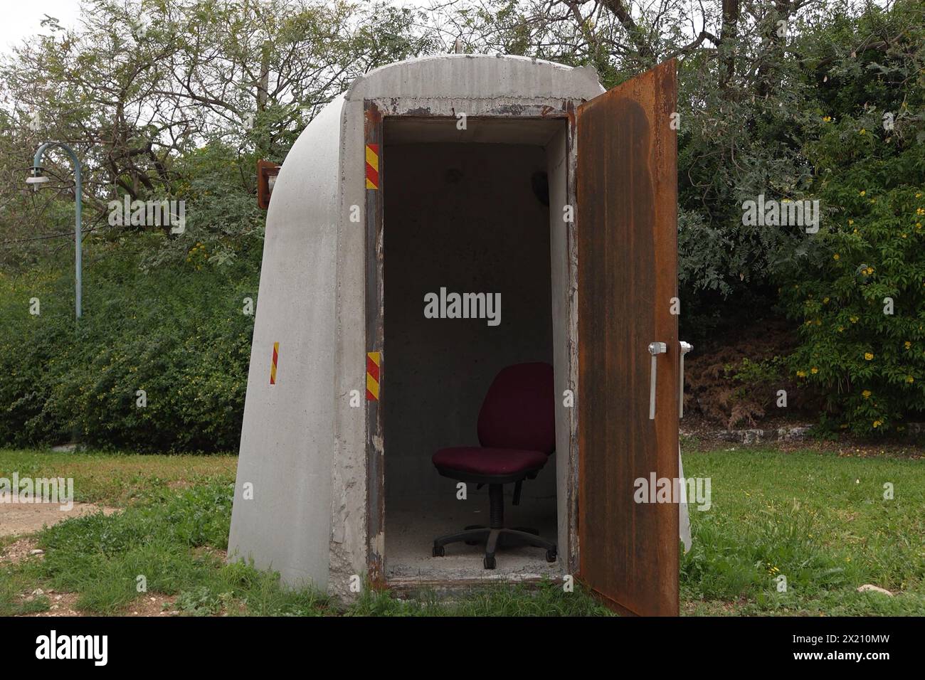 A freestanding bomb shelter in the Northern city of Shlomi on April 18 ...