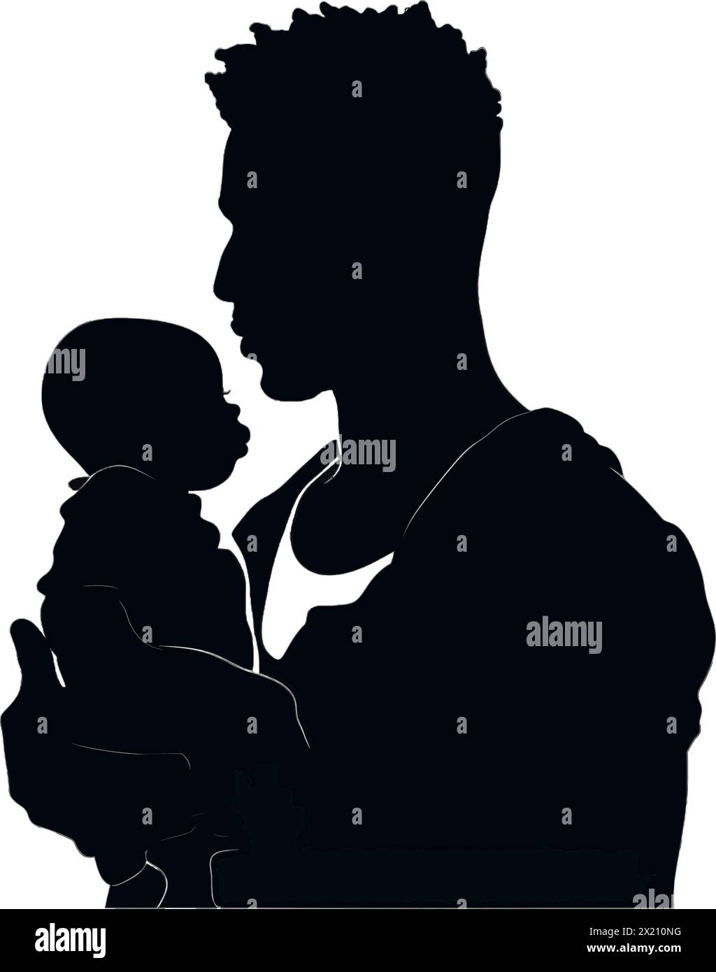 Vector illustration of a man with baby in his arms in black silhouette ...