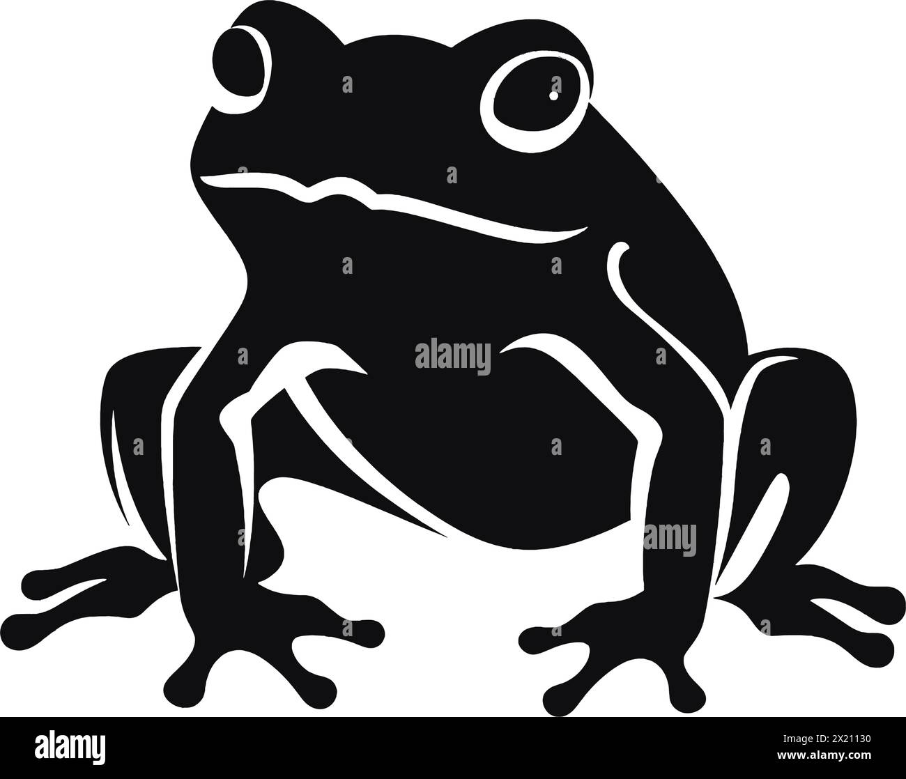 Vector illustration of a frog in black silhouette against a clean white ...