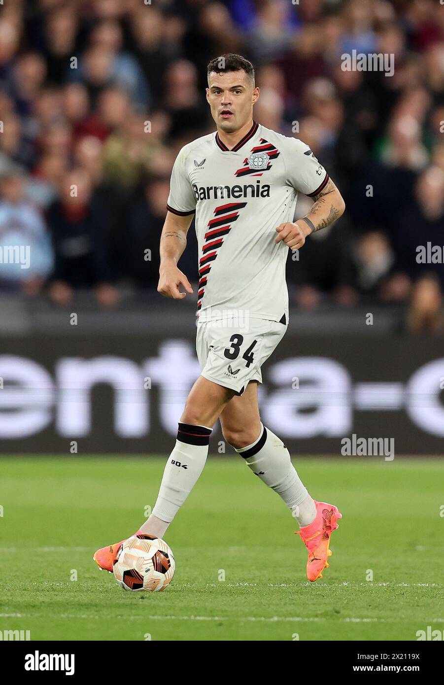 London, UK. 18th Apr, 2024. Granit Xhaka of Bayer Leverkusen during the ...