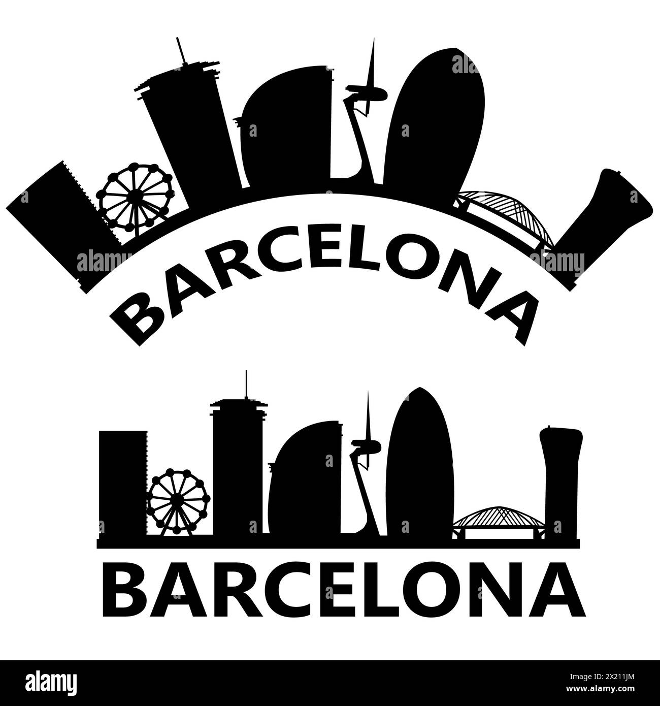 Barcelona Spain city skyline silhouette. Barcelona skyline sign ...