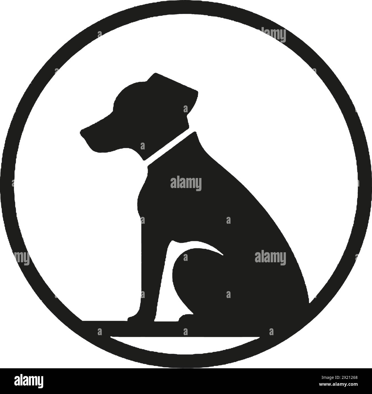 Vector illustration of a dog in a circle in black silhouette against a ...