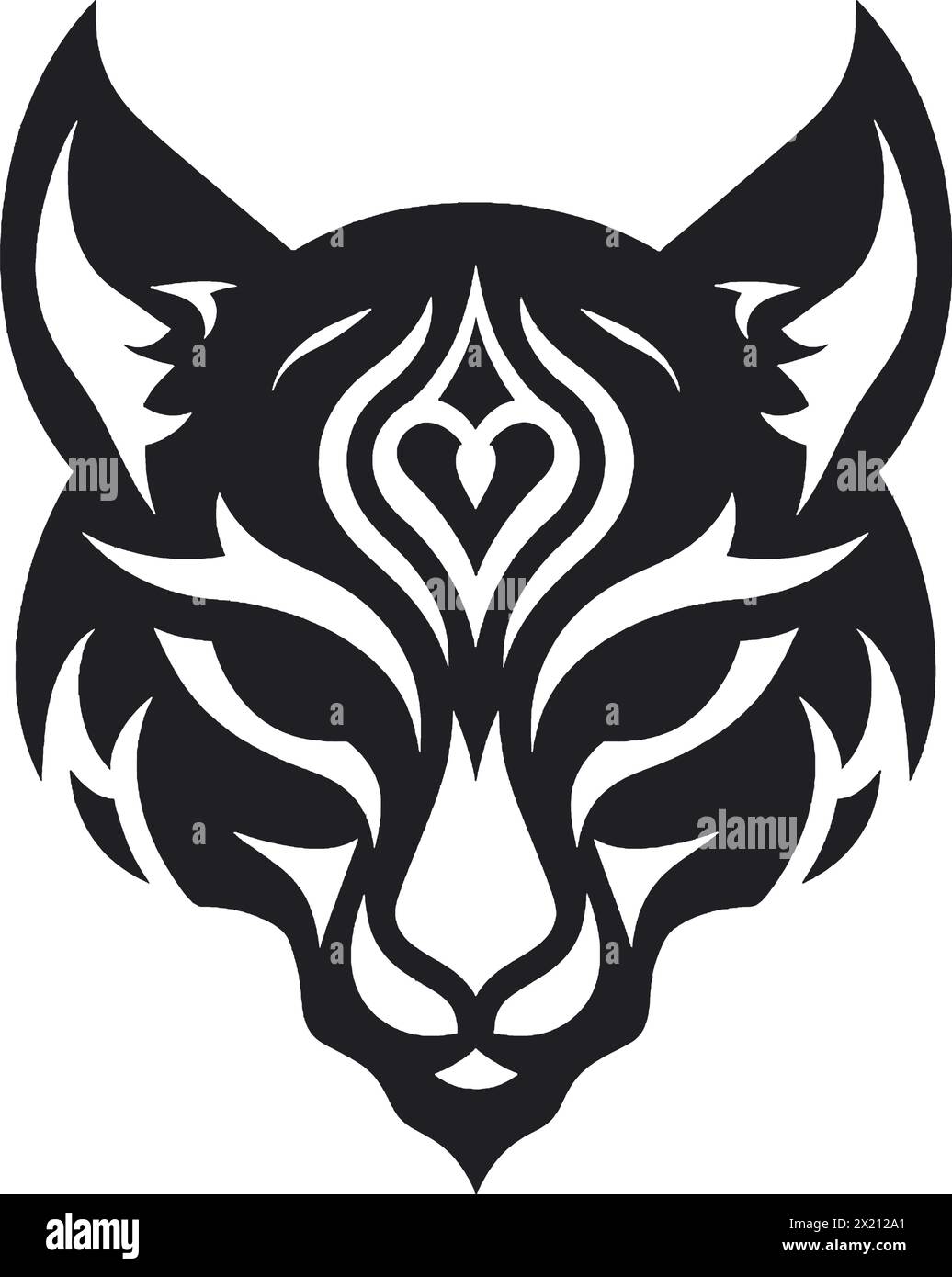 Vector illustration of a head of a tribal cat in black silhouette ...