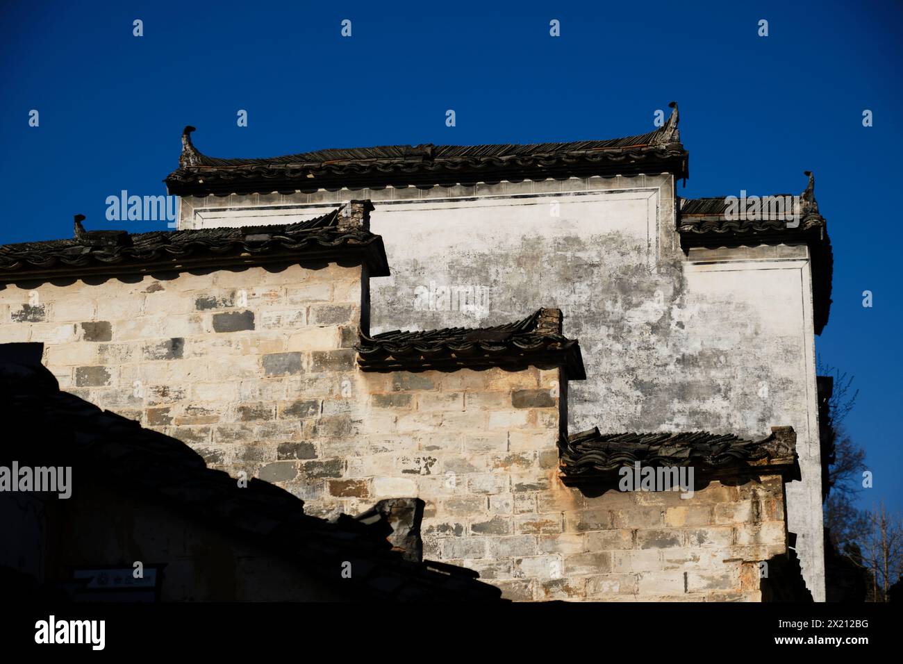 Roof of a building at Hongcun village in Anhui Province, China December ...