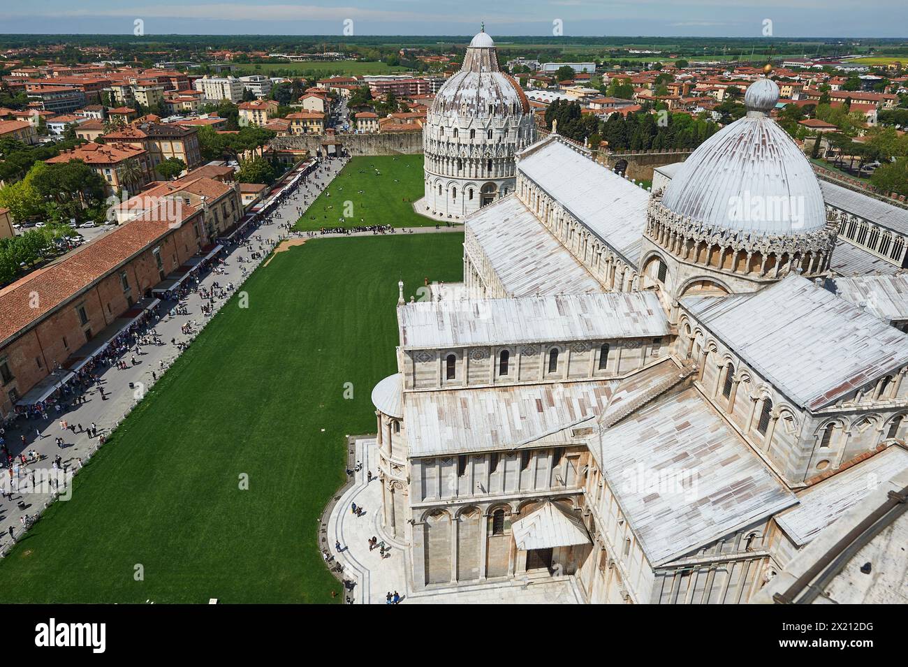 Iconic view from atop Pisa Tower : cathedral, tourists, Italy's charm ...