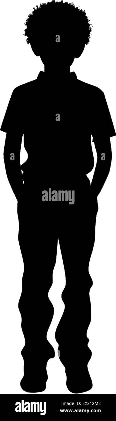 Vector illustration of a boy with hands in pockets in black silhouette ...