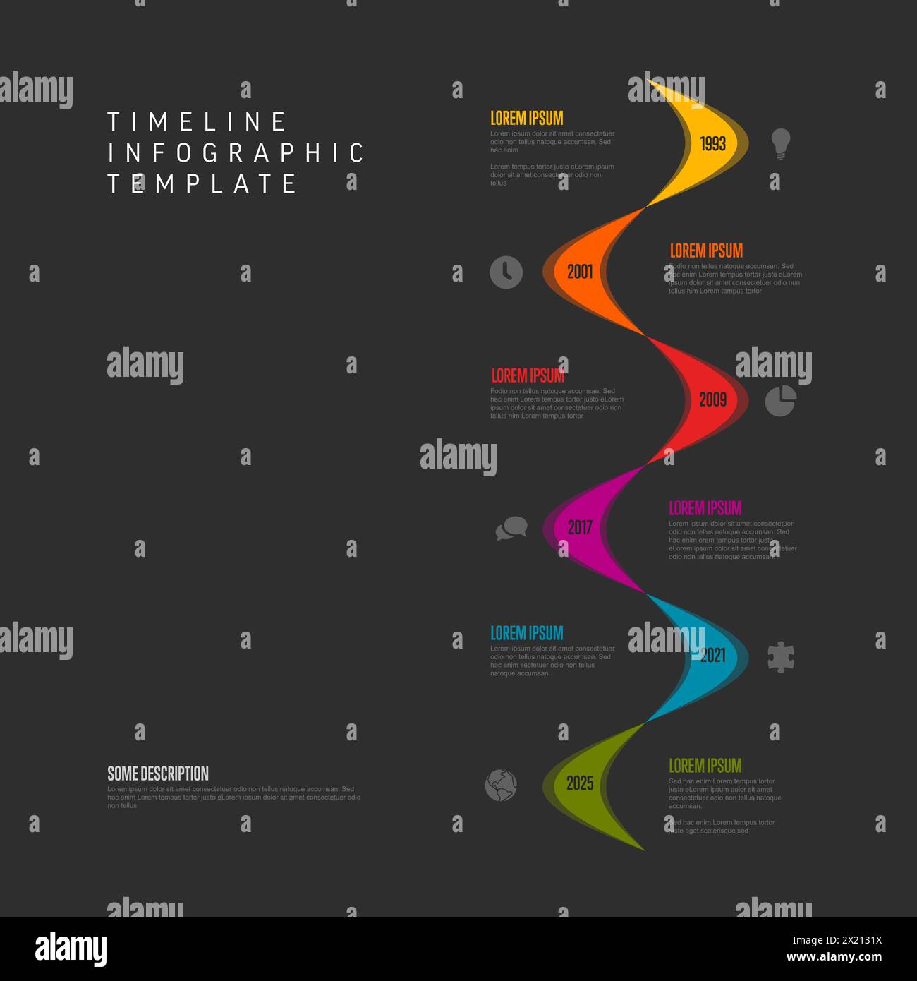 Color vertical timeline with wavy curves template on dark gray ...