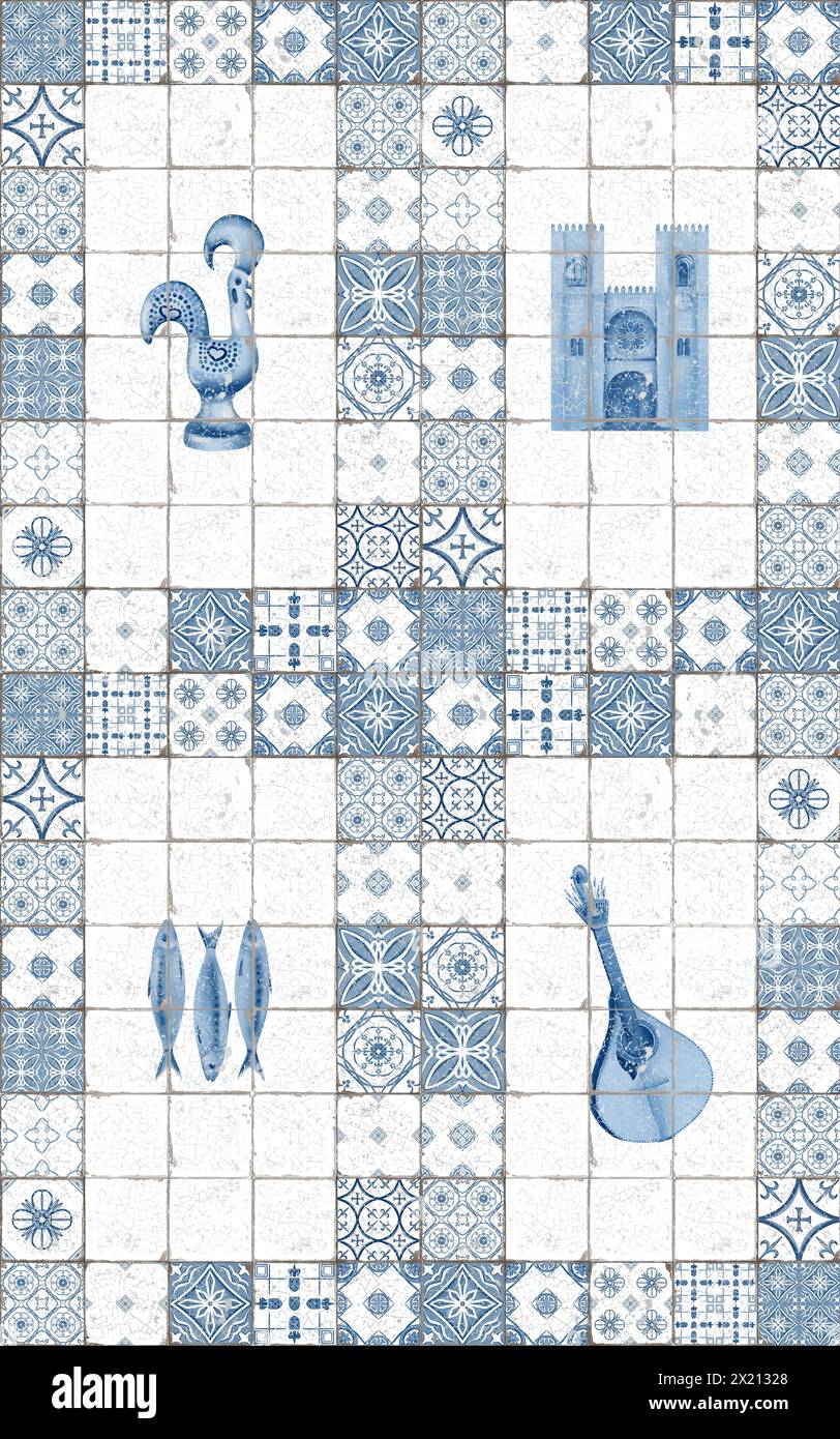 Azulejo traditional portuguese ceramic tiles with scuffs and cracks on ...