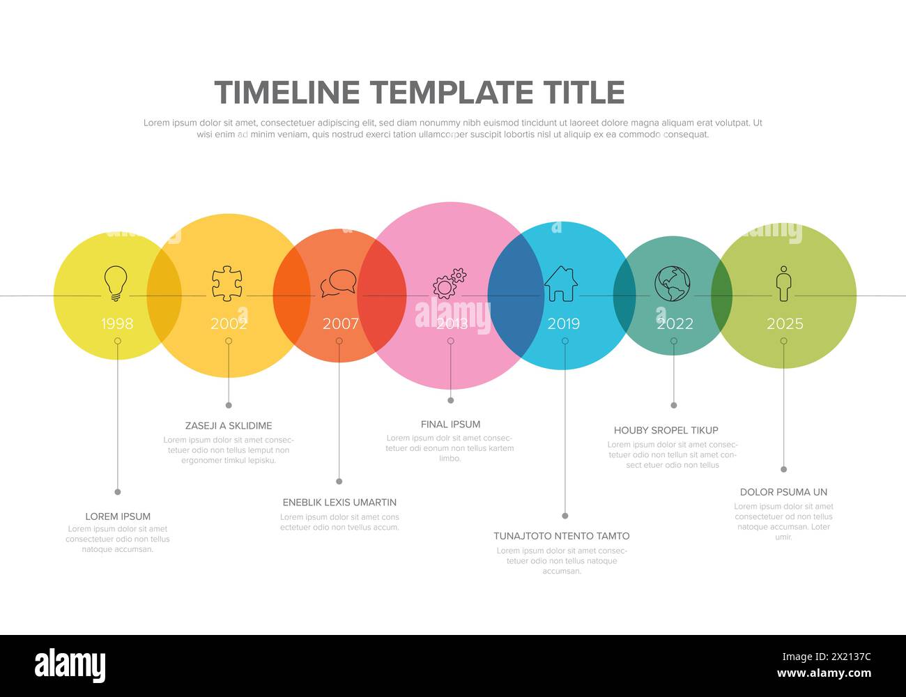 Vector time line infochart template with highlighet circle milestones ...