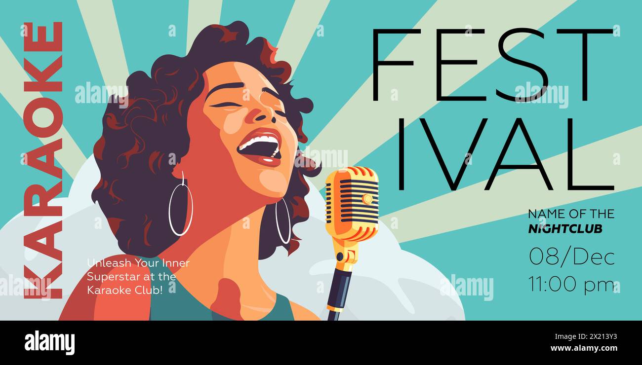 Karaoke party show banner. Music night club festival drawing art print ...