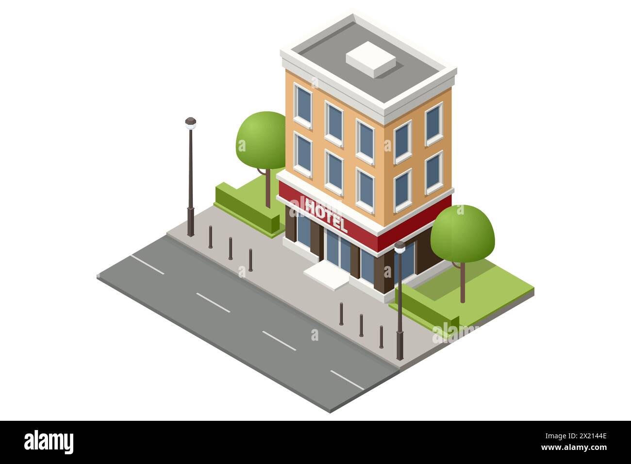 Isometric public hotel building exterior. Online booking service ...