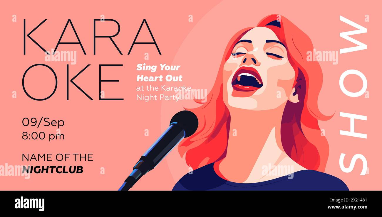 Karaoke party show banner. Music night club festival drawing art print ...