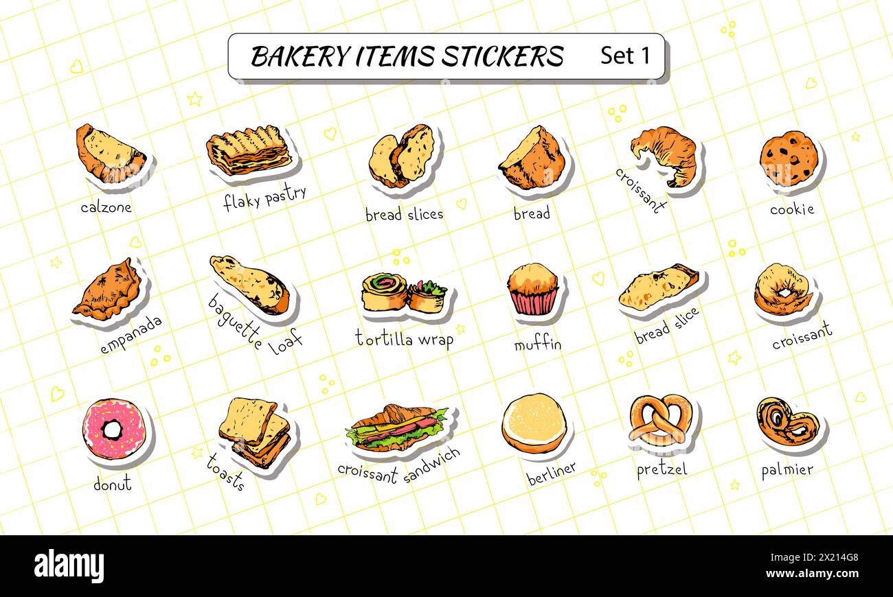Bakery, customizable hand drawn sticker pack Stock Vector Image & Art ...