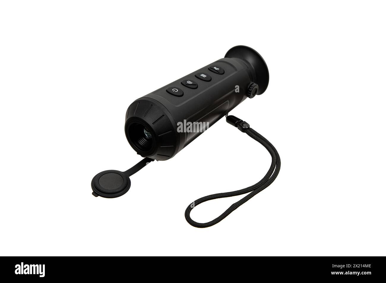 Modern monocular thermal imager isolate on a white background. A device ...