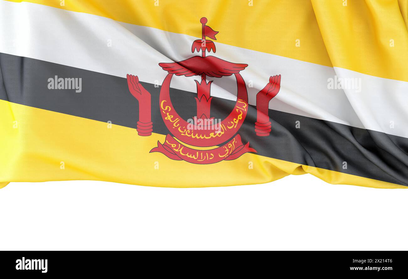 Flag of Brunei isolated on white background with copy space below. 3D ...