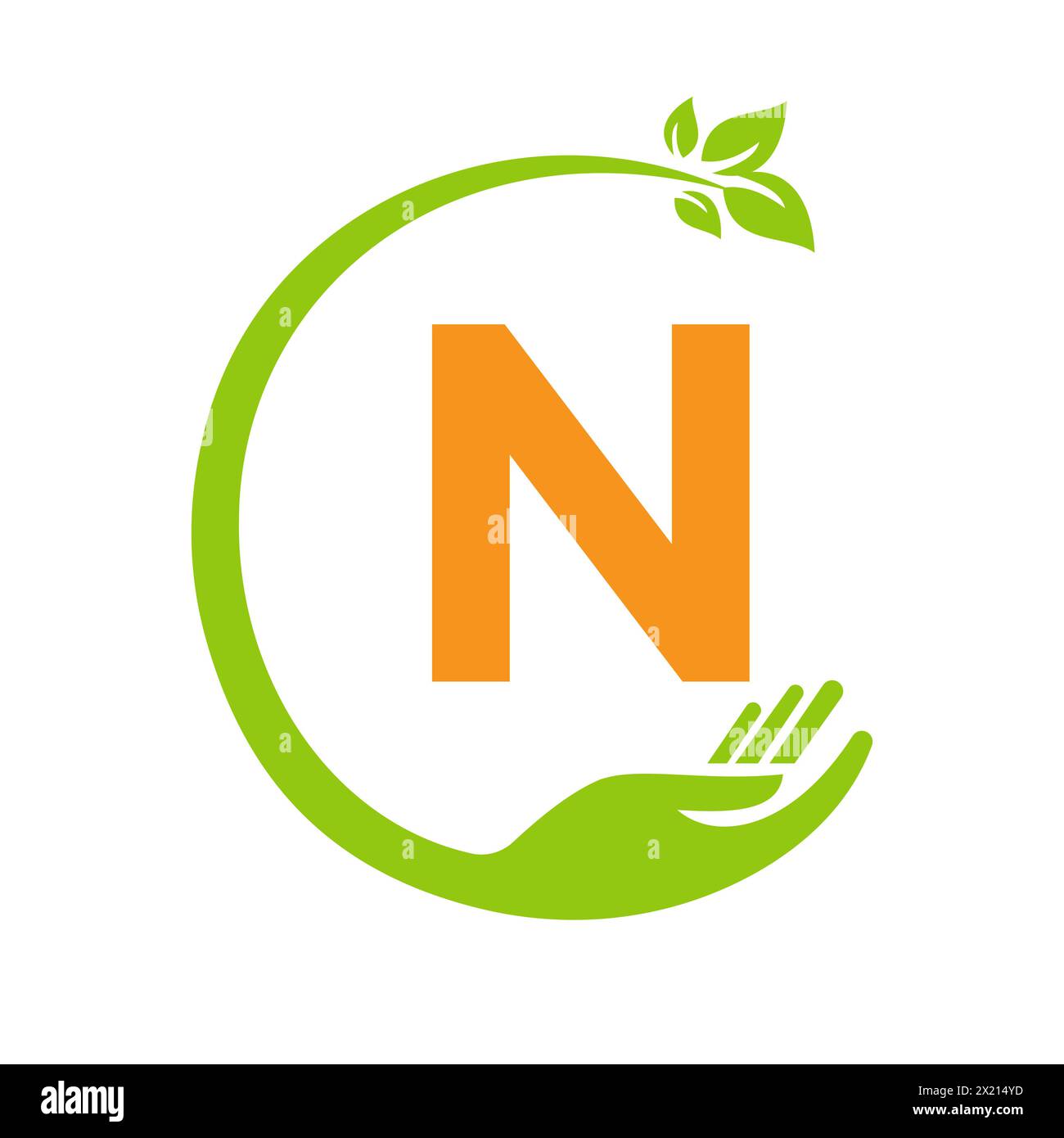 Eco Logo On Letter N Concept with Hand and Leaf Symbol. Recycle Sign ...