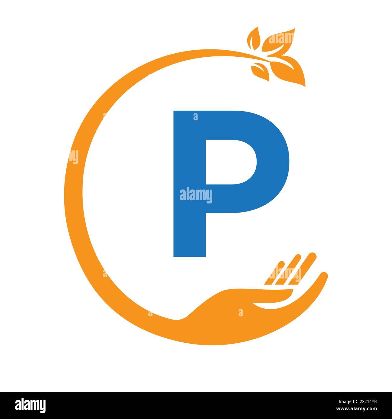 Eco Logo On Letter P Concept with Hand and Leaf Symbol. Recycle Sign ...