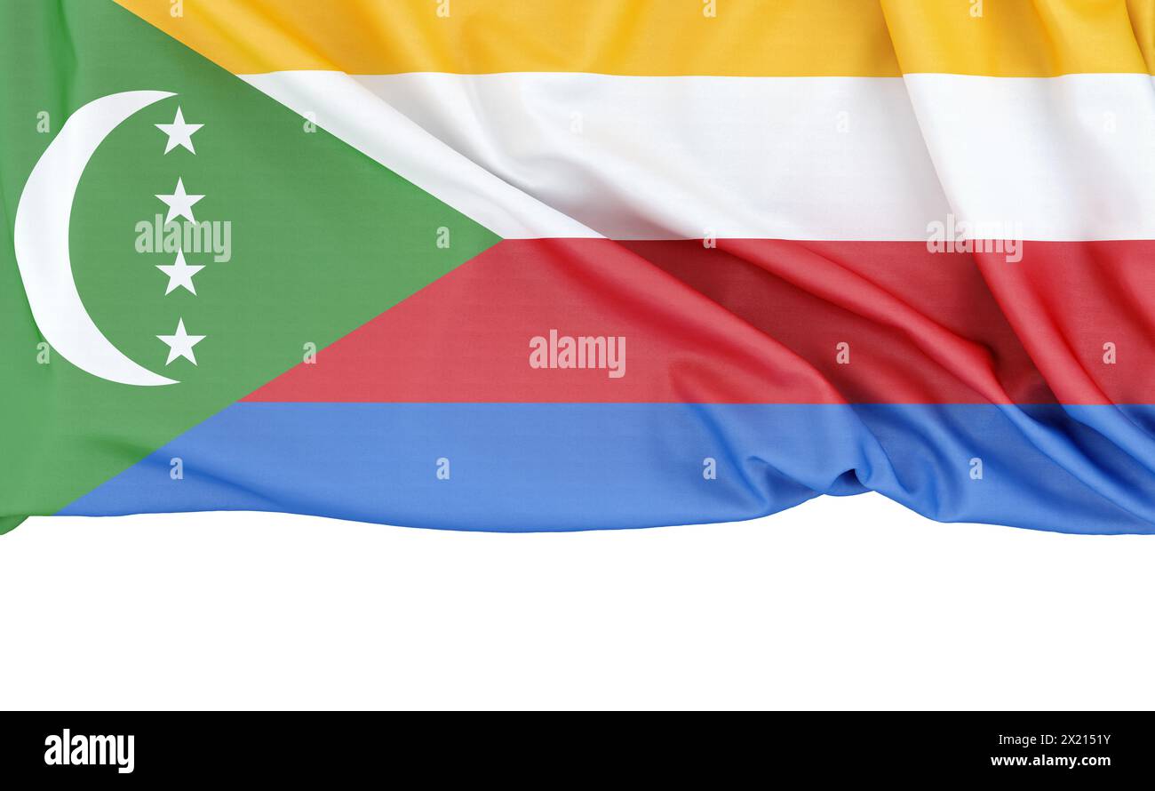 Flag of Comoros isolated on white background with copy space below. 3D rendering Stock Photo - Alamy