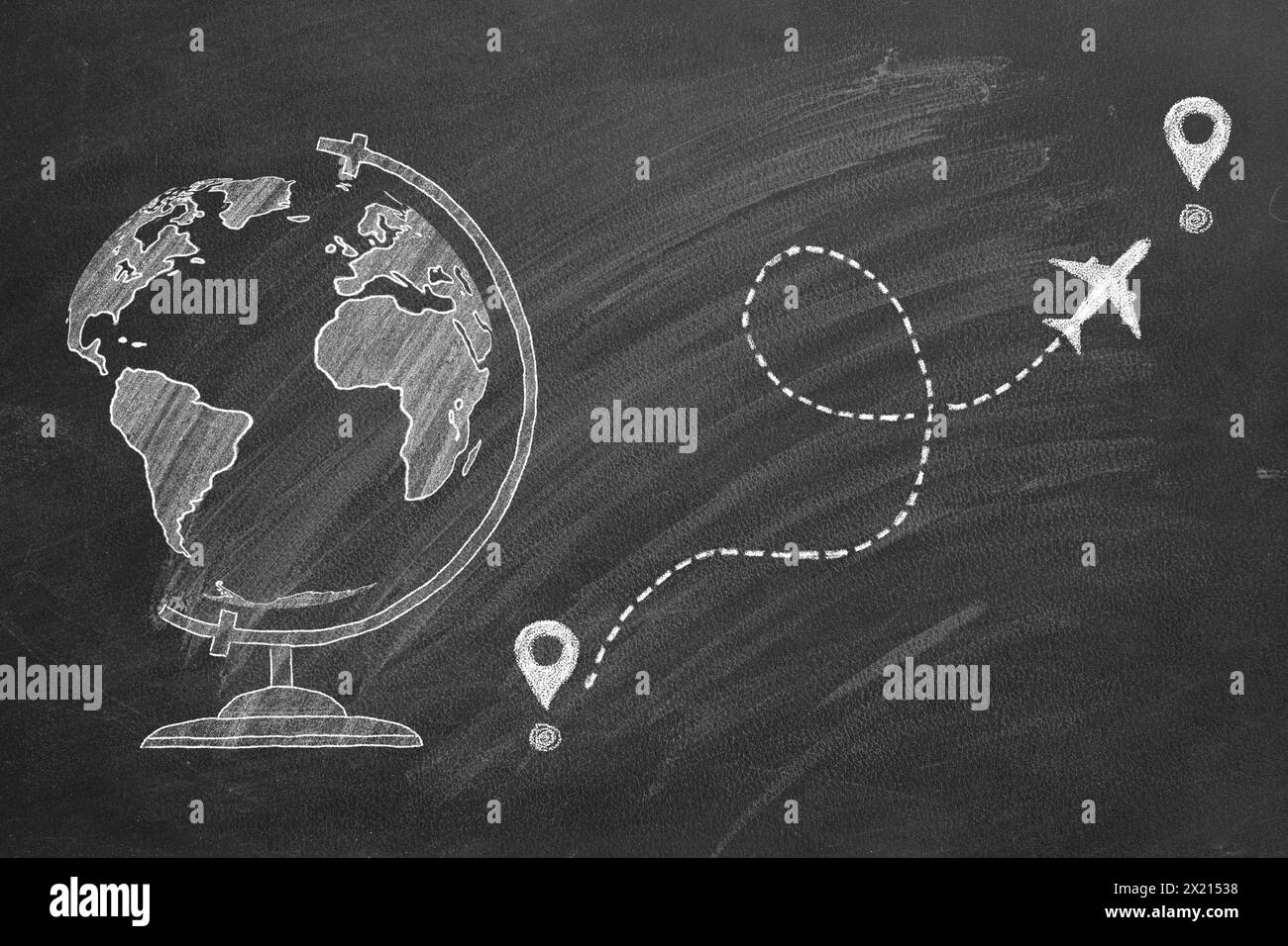 Time to travel. A chalk drawn illustration of a world globe on a ...