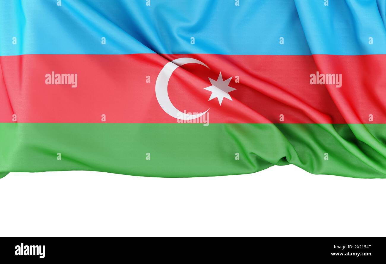 Flag of Azerbaijan isolated on white background with copy space below. 3D rendering Stock Photo ...