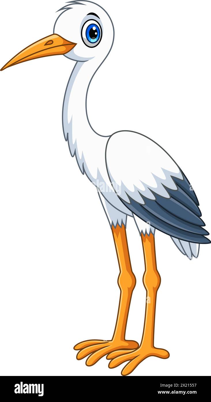 Cartoon cute white stork bird on white background Stock Vector Image ...