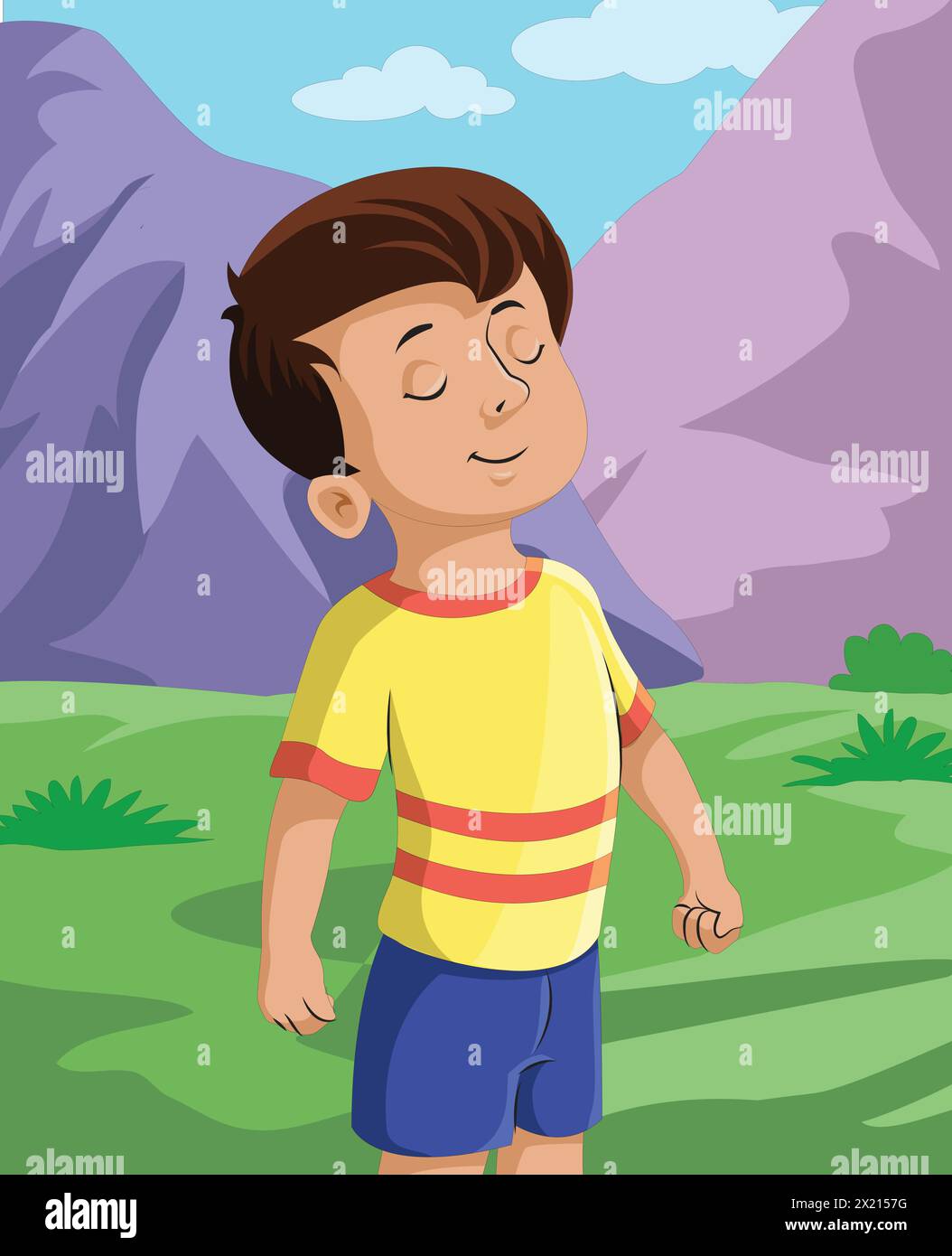 Cute boy breathing fresh air vector illustration Stock Vector Image ...