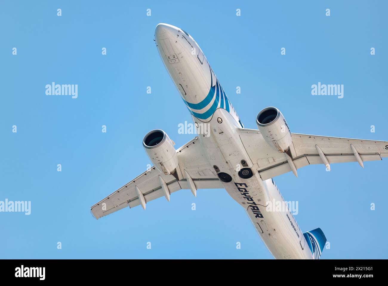 Larnaca, Cyprus - May 16, 2023: Passenger jet of EgyptAir with distinct ...