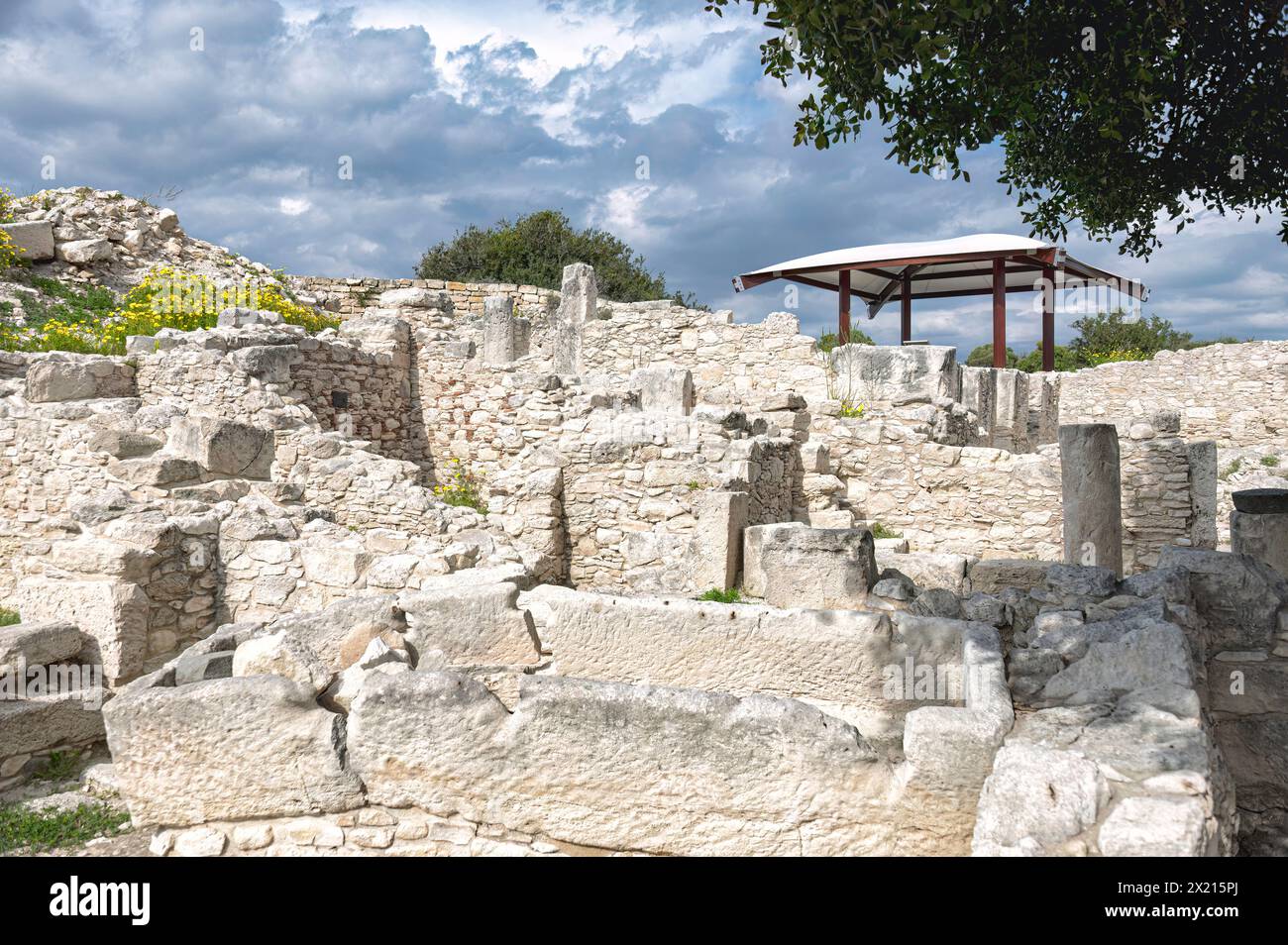 Ancient ruins of Roman house at at Kourion archaeological site with ...