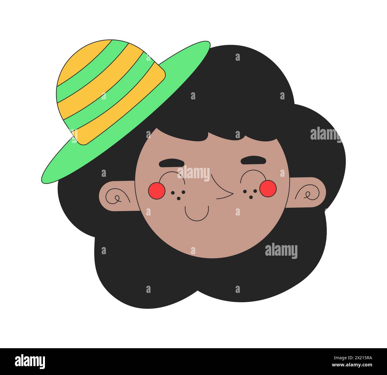Happy black girl with hat 2D linear vector avatar illustration Stock ...