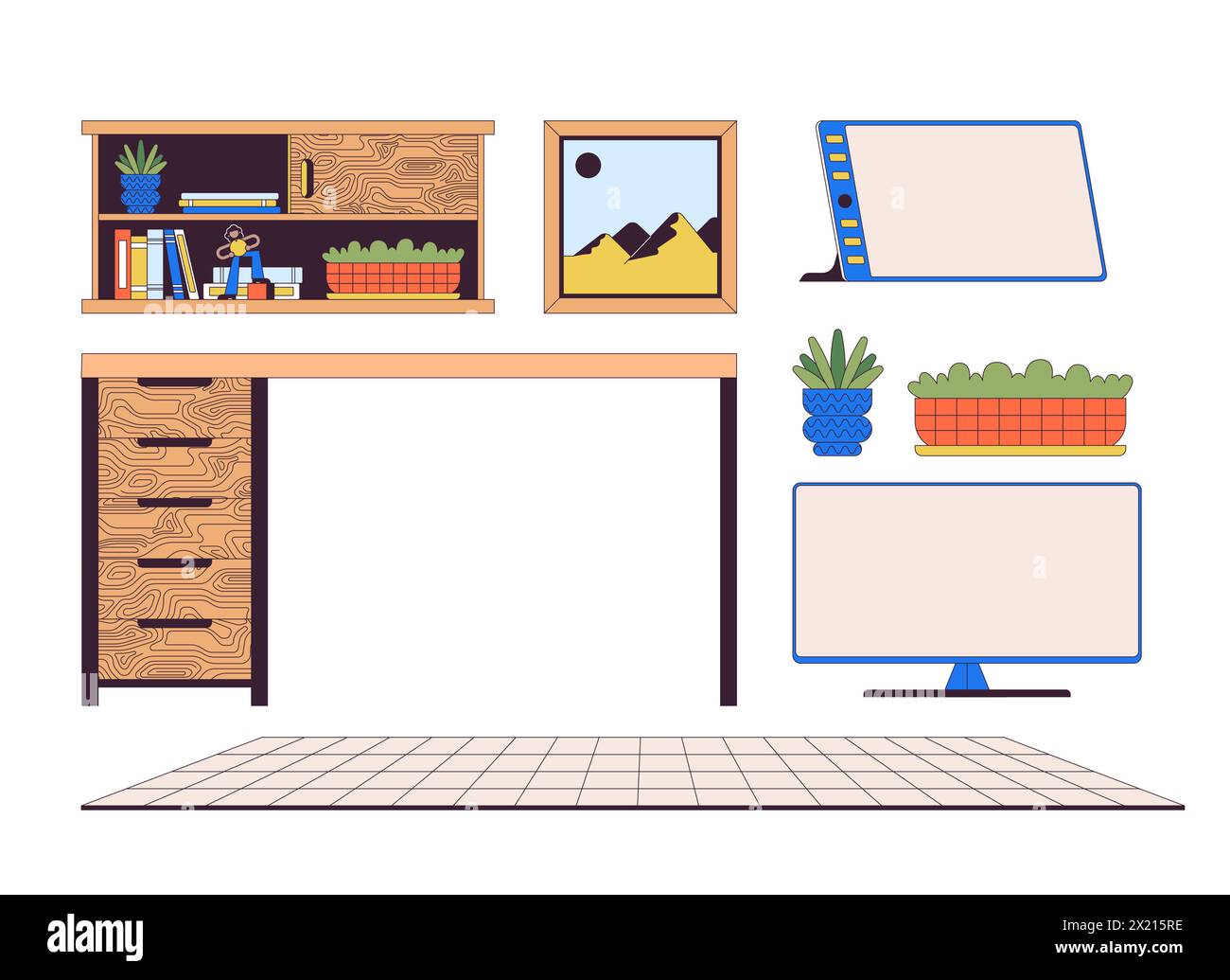 Graphic designer gadgets furniture 2D linear cartoon objects set Stock Vector Image & Art - Alamy