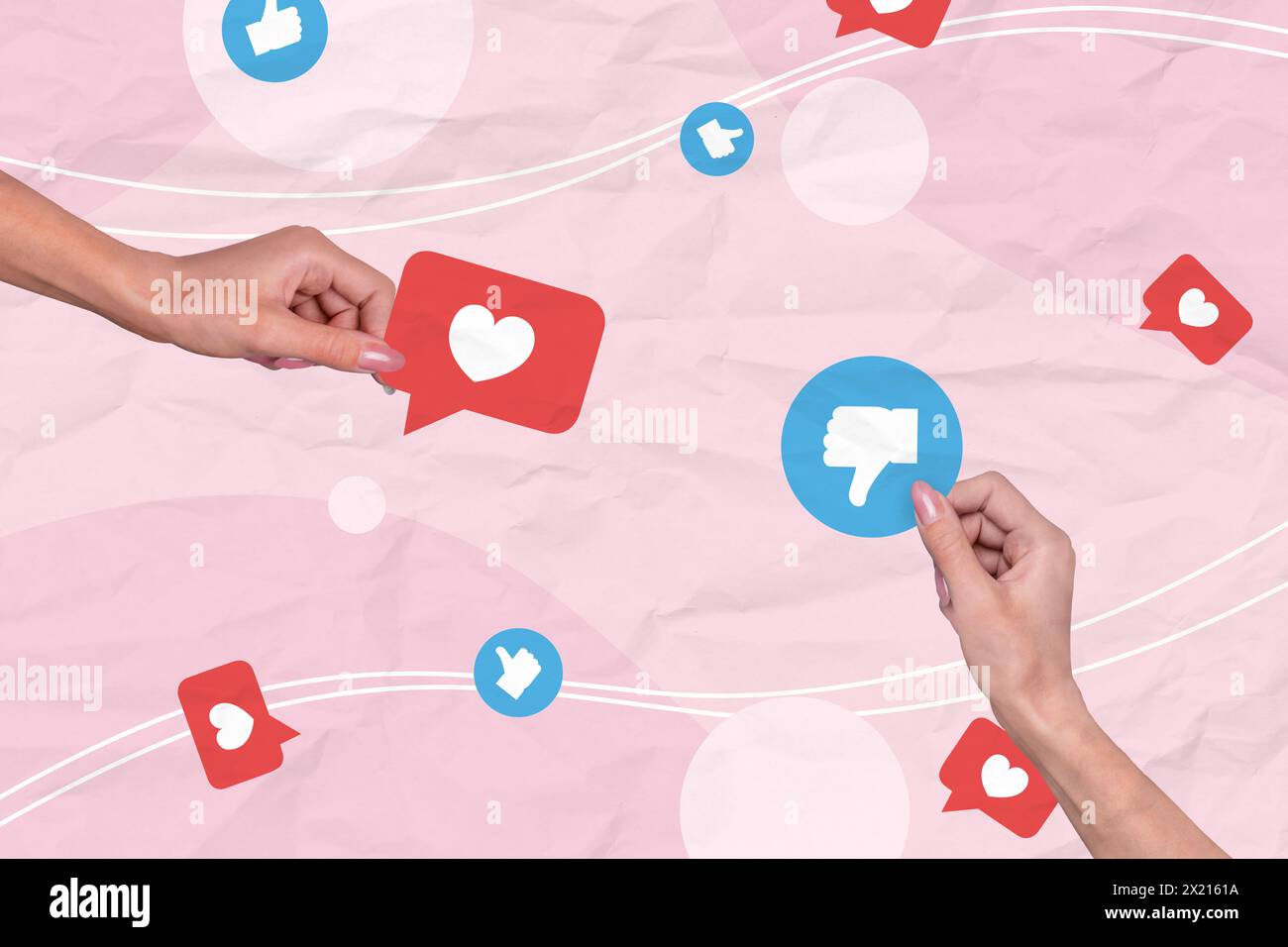 Composite photo collage of hand show bubble like love heart thumb down ...