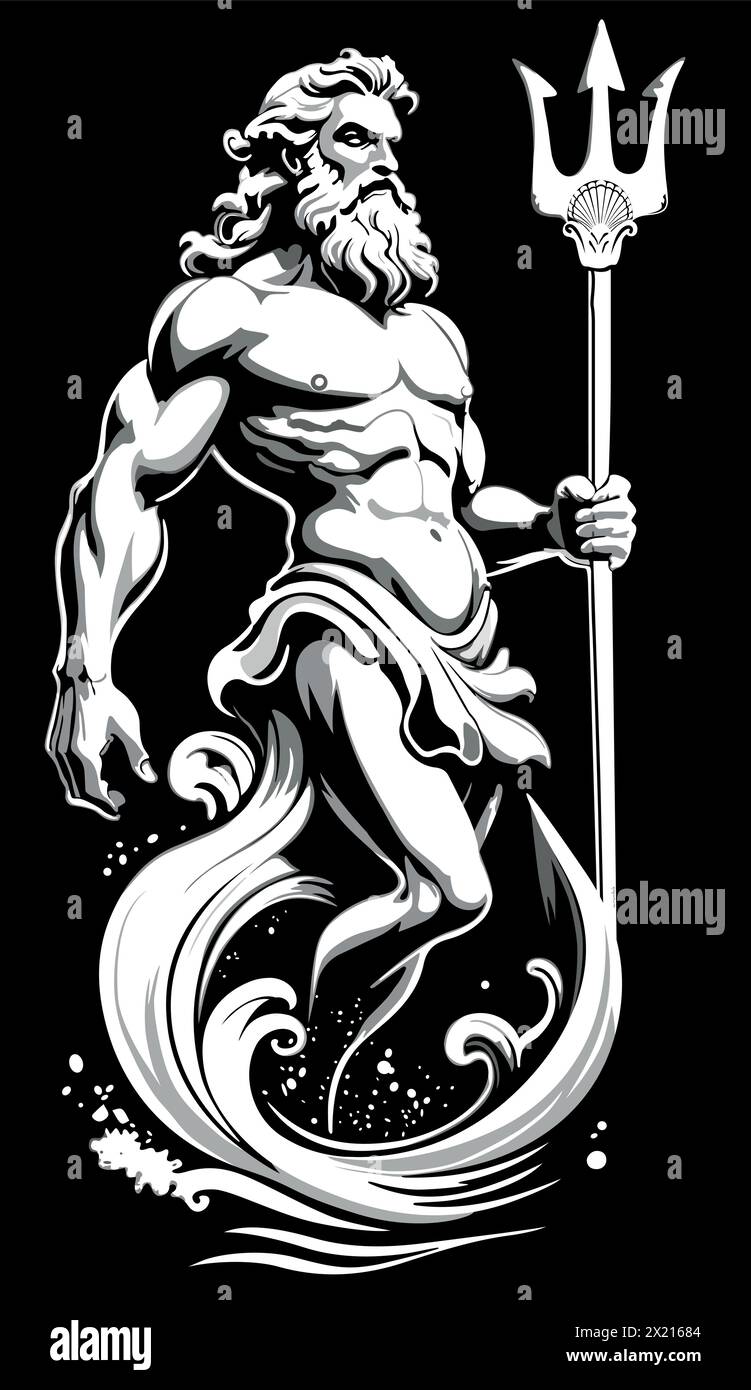Poseidon, god of the sea, tall and robust and with powerful muscles ...