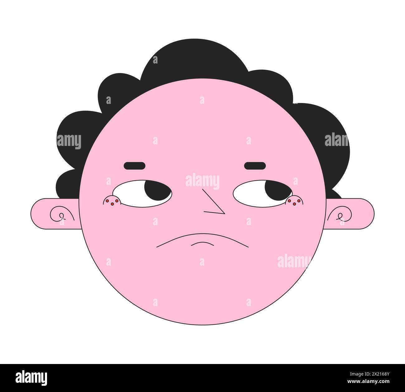 Round face disappointed 2D linear vector avatar illustration Stock ...
