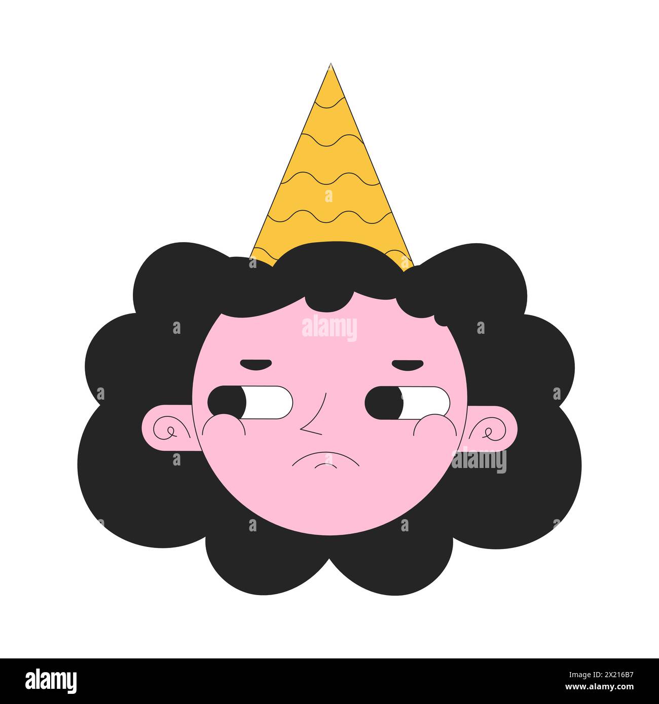 Sad girl birthday hat 2D linear vector avatar illustration Stock Vector ...
