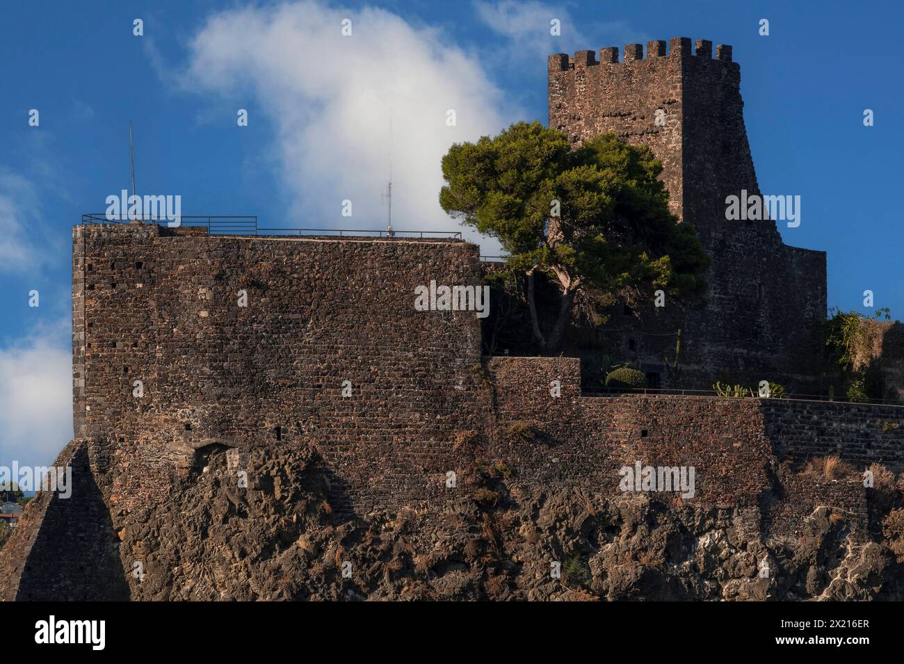 Norman castle built on a basalt crag left by an undersea eruption, the ...