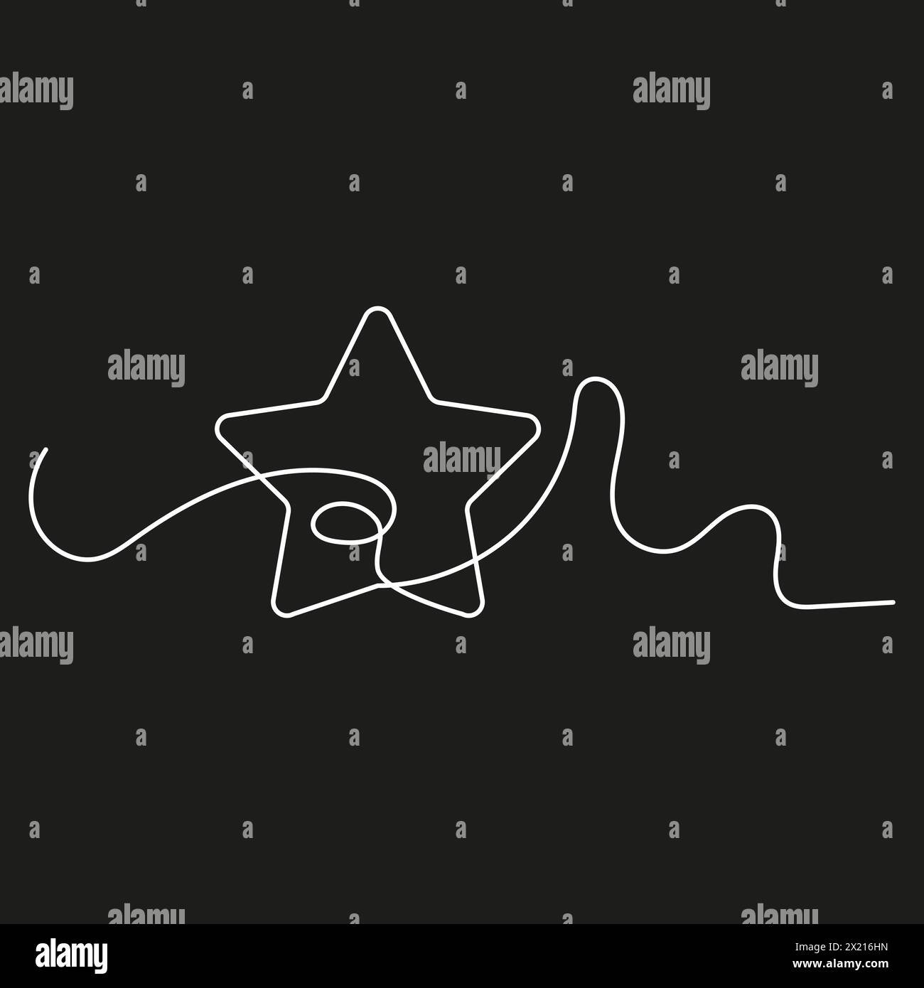 Continuous star sketch. Black canvas backdrop. Minimalist single line ...