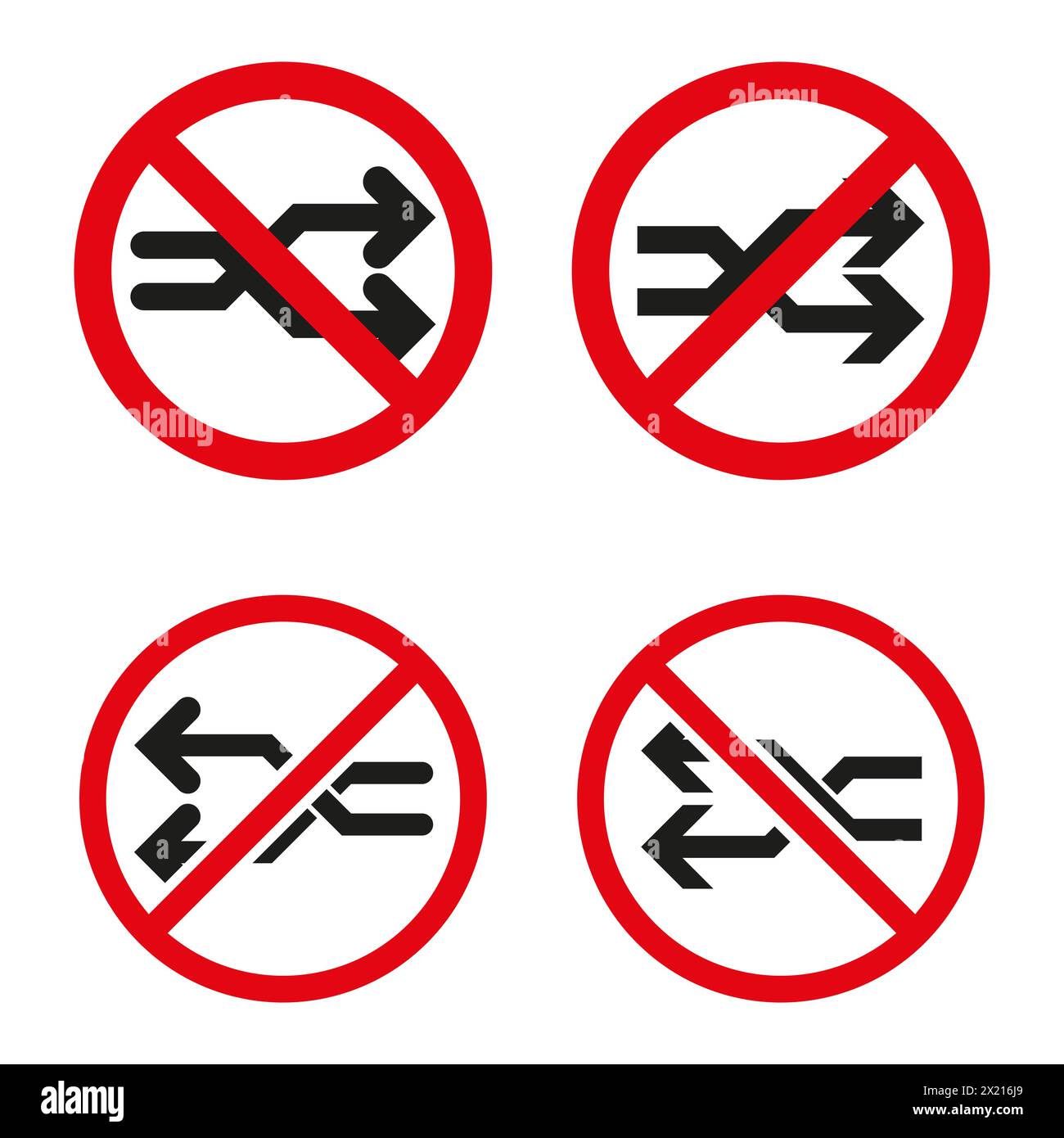 No entry arrows sign. Restricted direction symbols. Crossed arrows ...