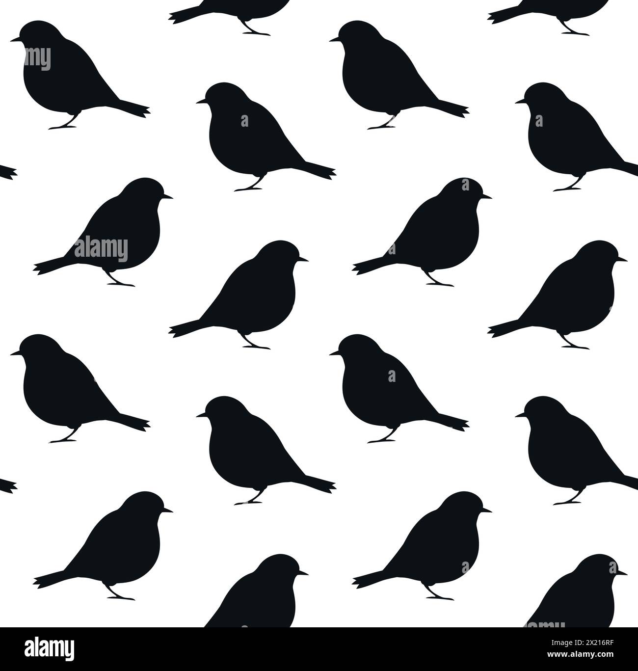 Vector seamless pattern of robin bird silhouette isolated on white ...