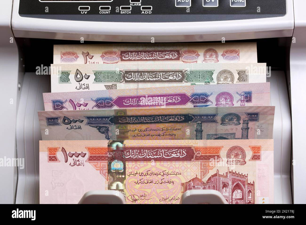 Afghan money - Afghani in a counting machine Stock Photo - Alamy